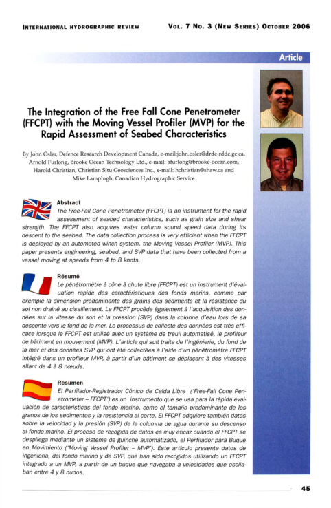 (PDF) The Integration of the Free Fall Cone Penetrometer (FFCPT) with ...