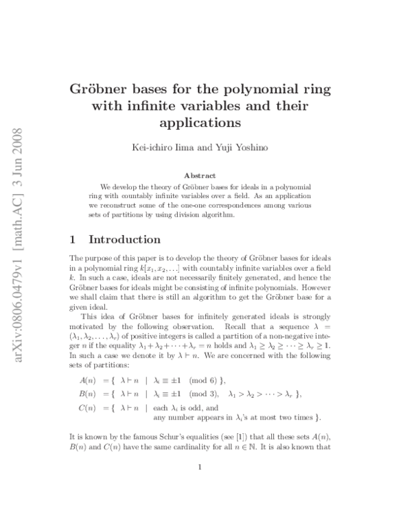 (PDF) Gr bner Bases for the Polynomial Ring with Infinite Variables and Their Applications