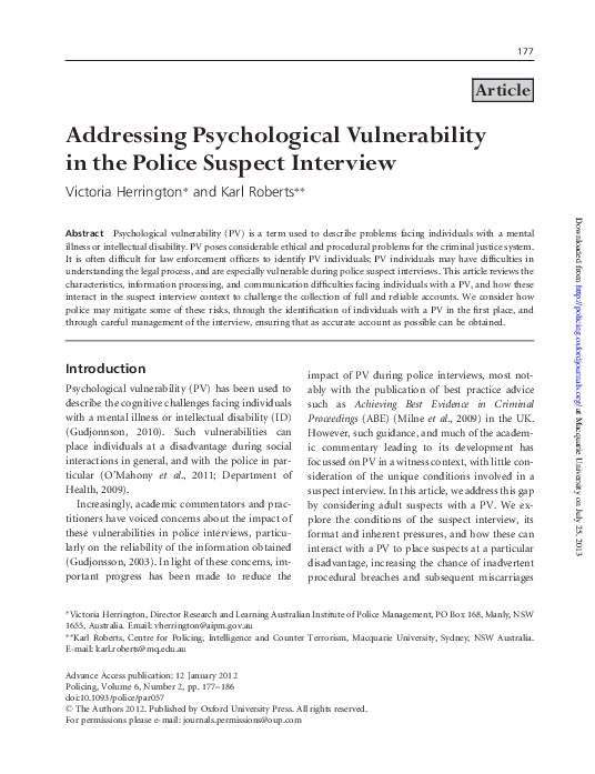(PDF) Addressing Psychological Vulnerability in the Police Suspect ...