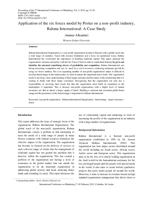 (PDF) Application of the six forces model by Porter on a non-profit ...