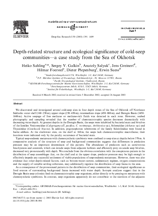 (PDF) Depth-related structure and ecological significance of cold-seep ...