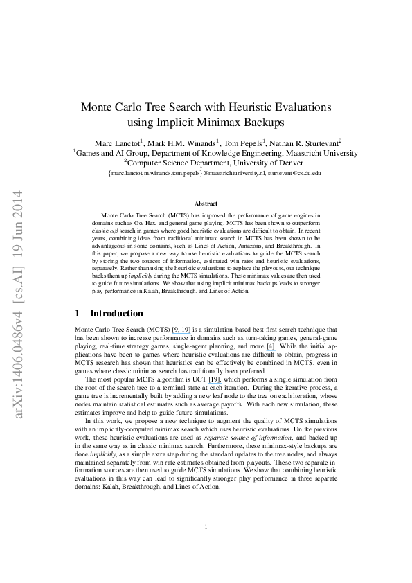 Pdf Monte Carlo Tree Search With Heuristic Evaluations Using Implicit