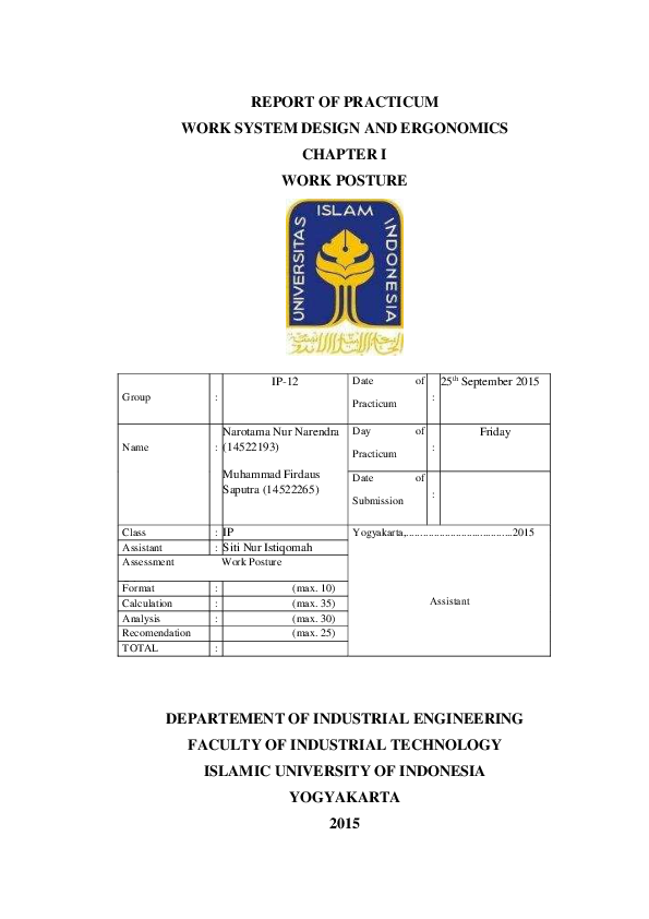 (PDF) REPORT OF PRACTICUM WORK SYSTEM DESIGN AND ERGONOMICS