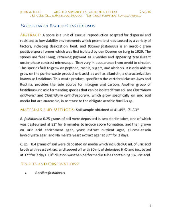 (PDF) Isolation of Bacillus Fastidiosus