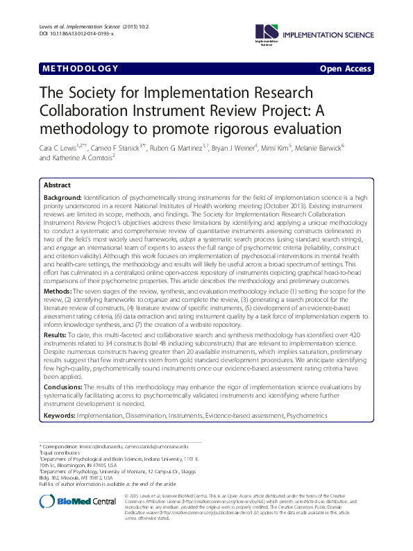 (PDF) The Society for Implementation Research Collaboration Instrument ...