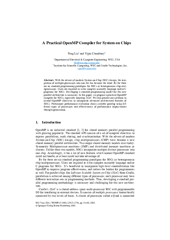 (PDF) A Practical OpenMP Compiler for System on Chips
