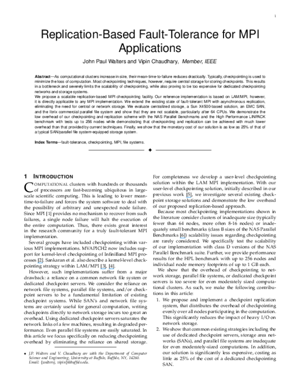 Pdf Replication Based Fault Tolerance For Mpi Applications