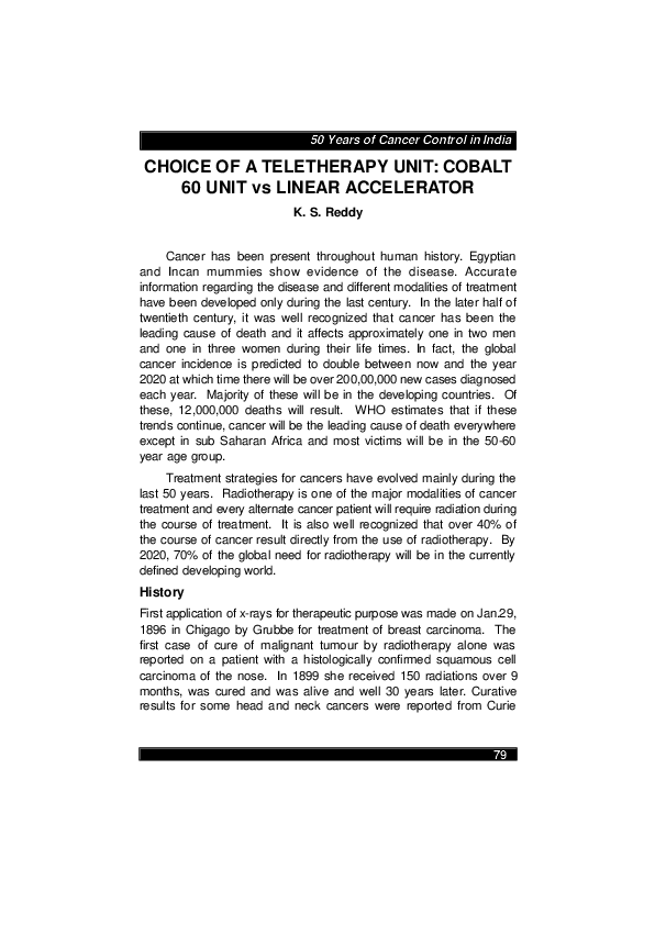 (PDF) CHOICE OF A TELETHERAPY UNIT: COBALT 60 UNIT vs LINEAR ACCELERATOR
