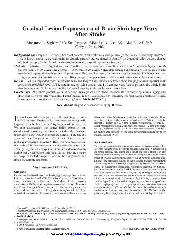 (PDF) Gradual Lesion Expansion and Brain Shrinkage Years After Stroke