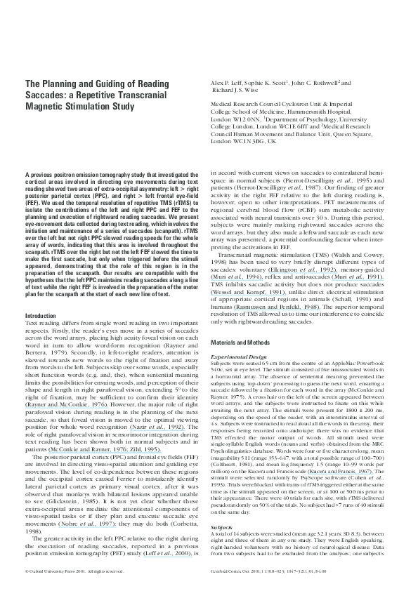 (PDF) The Planning and Guiding of Reading Saccades: a Repetitive ...