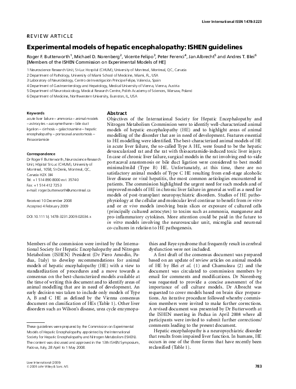 (PDF) Experimental models of hepatic encephalopathy: ISHEN guidelines