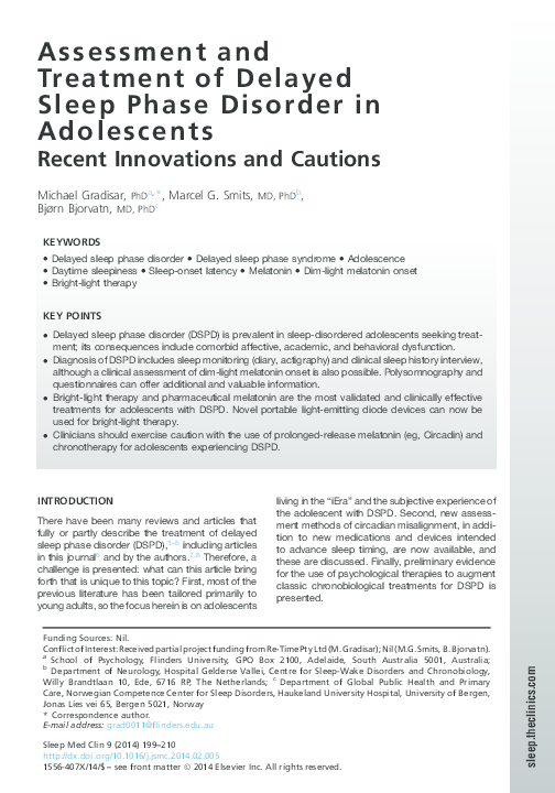 (PDF) Assessment and Treatment of Delayed Sleep Phase Disorder in ...