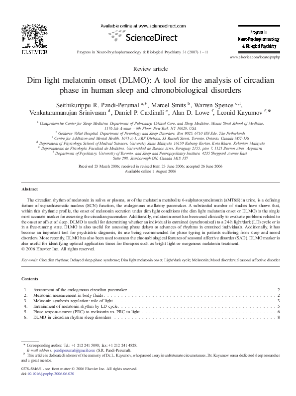 (PDF) Dim light melatonin onset (DLMO): A tool for the analysis of ...