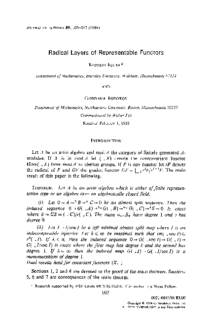 (PDF) Radical layers of representable functors | Gordana Todorov - Academia.edu