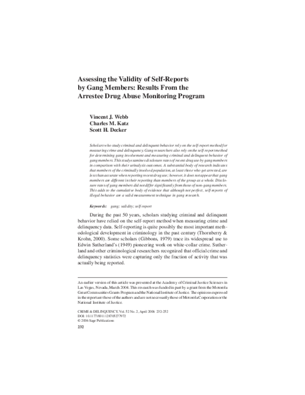 (PDF) Assessing the Validity of Self-Reports by Gang Members: Results ...