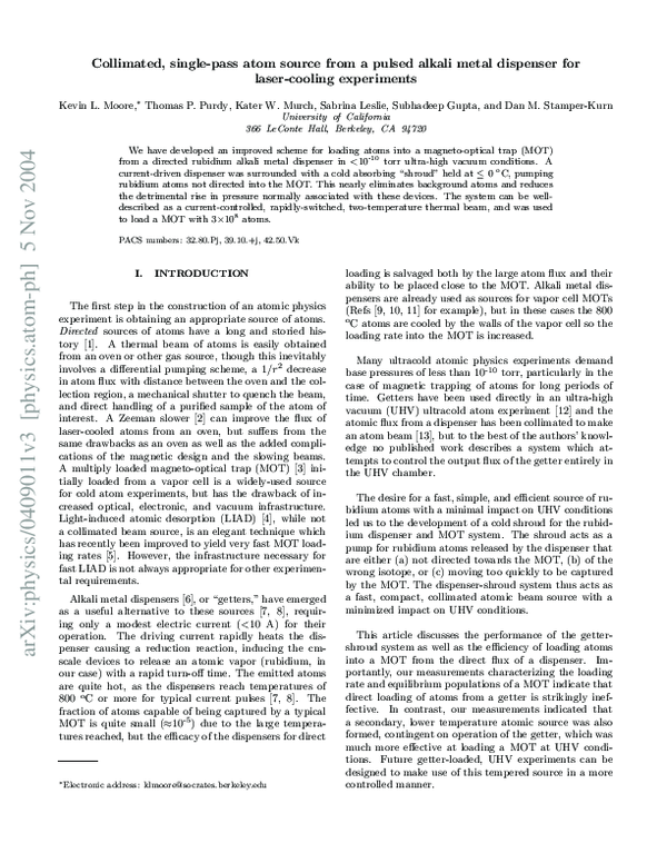 (PDF) Full characterization of the loading of a magneto–optical trap ...