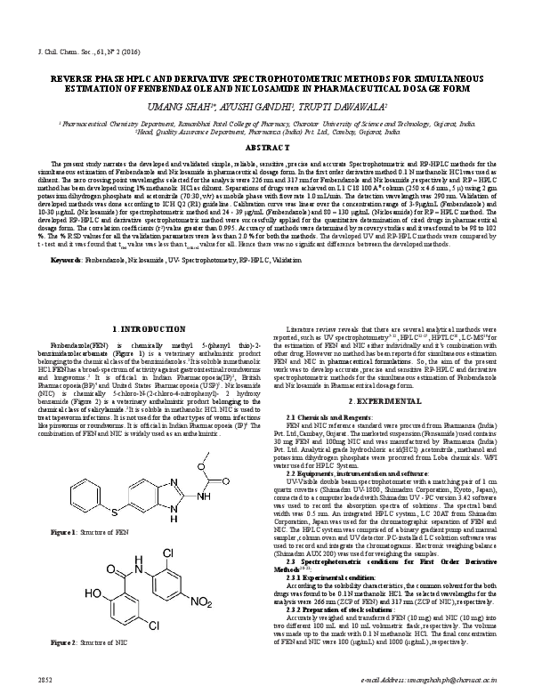 Pdf Reverse Phase Hplc And Derivative Spectrophotometric Methods For Simultaneous Estimation