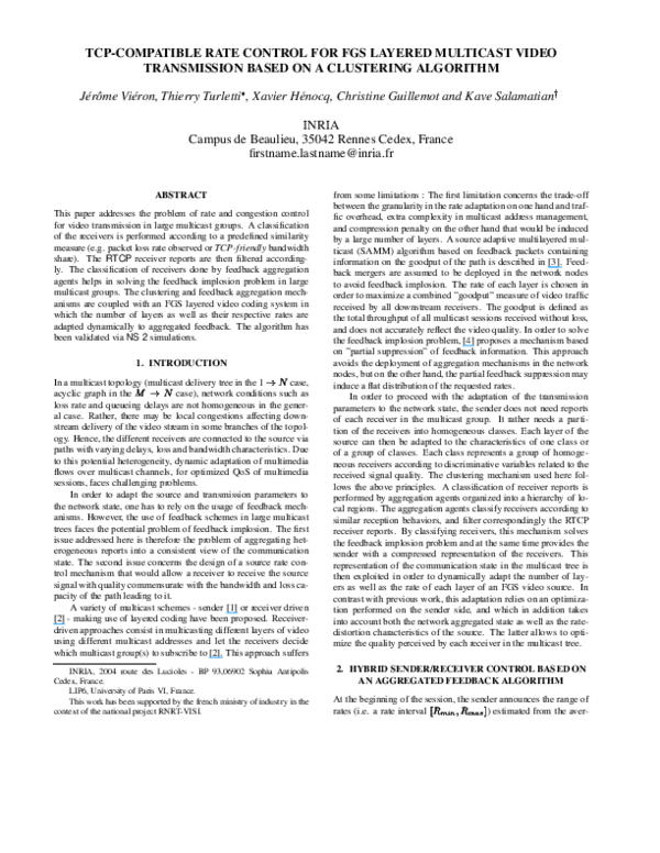 (PDF) TCP-compatible rate control for FGS layered multicast video transmission based on a ...