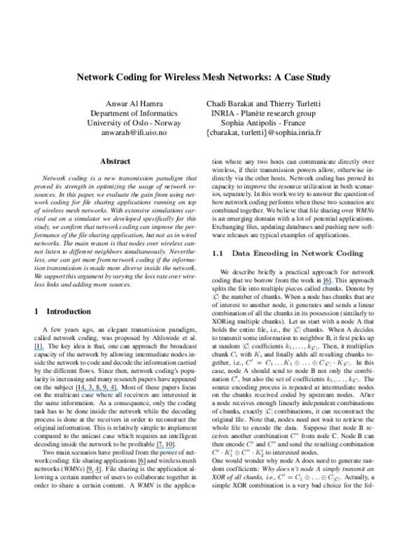 (PDF) Network Coding for Wireless Mesh Networks: A Case Study