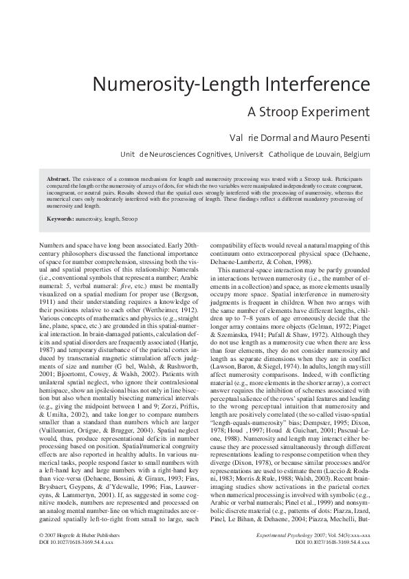 (PDF) Numerosity-length interference: a Stroop experiment