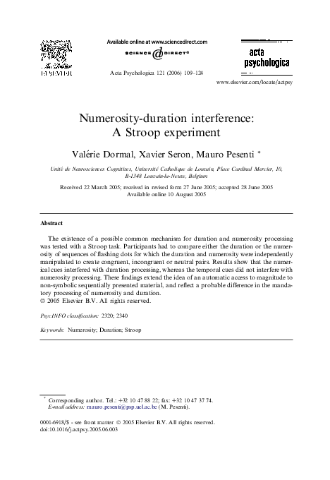 (PDF) Numerosity-duration interference: A Stroop experiment