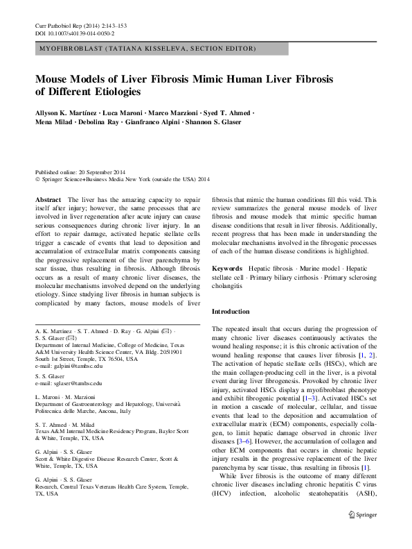 (PDF) Mouse Models of Liver Fibrosis Mimic Human Liver Fibrosis of ...
