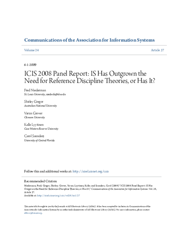 (PDF) ICIS 2008 Panel Report: IS Has Outgrown the Need for Reference ...