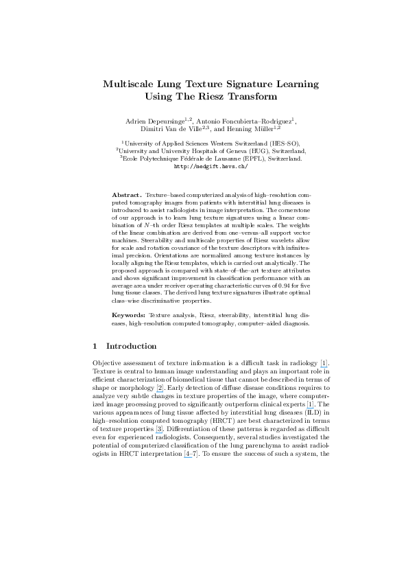 Pdf Multiscale Lung Texture Signature Learning Using The Riesz Transform