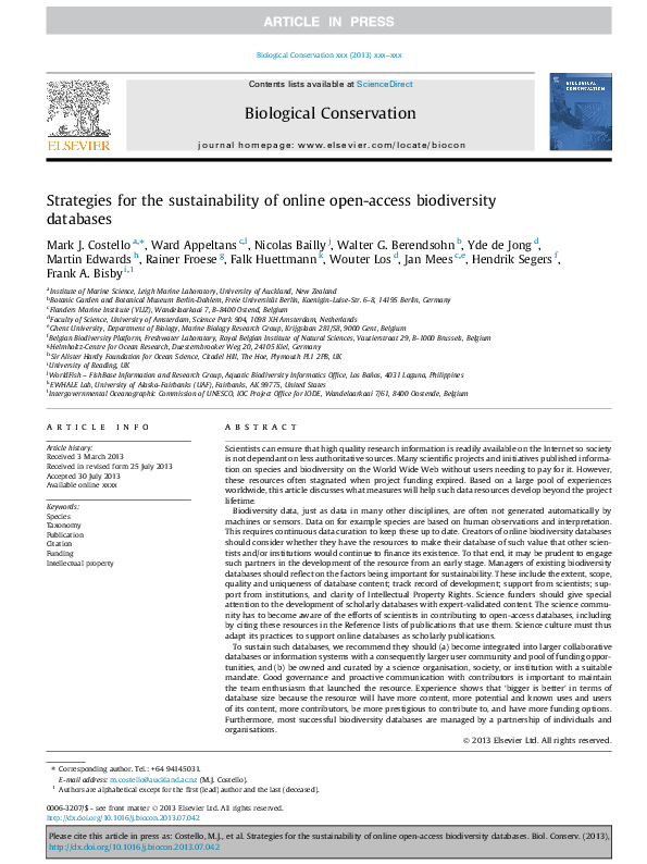(PDF) Strategies for the sustainability of online open-access biodiversity databases