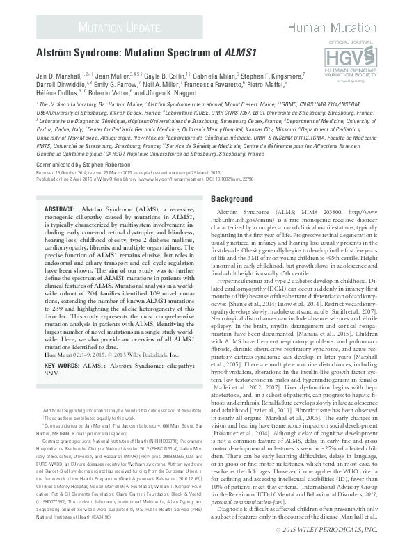 (PDF) Mutation of ALMS1, a large gene with a tandem repeat encoding 47 ...