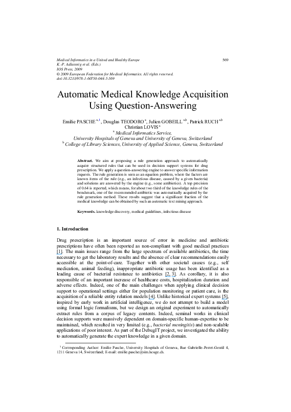 (PDF) Automatic medical knowledge acquisition using question-answering