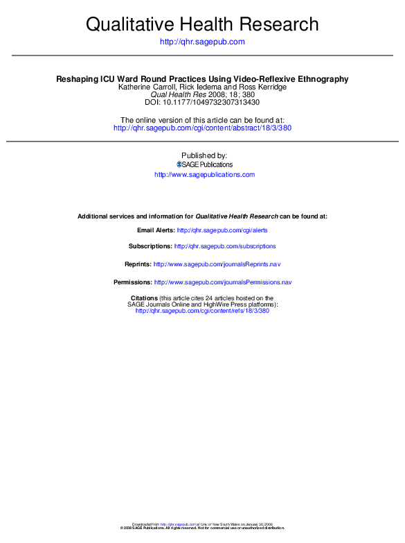 (PDF) Reshaping ICU Ward Round Practices Using Video-Reflexive Ethnography