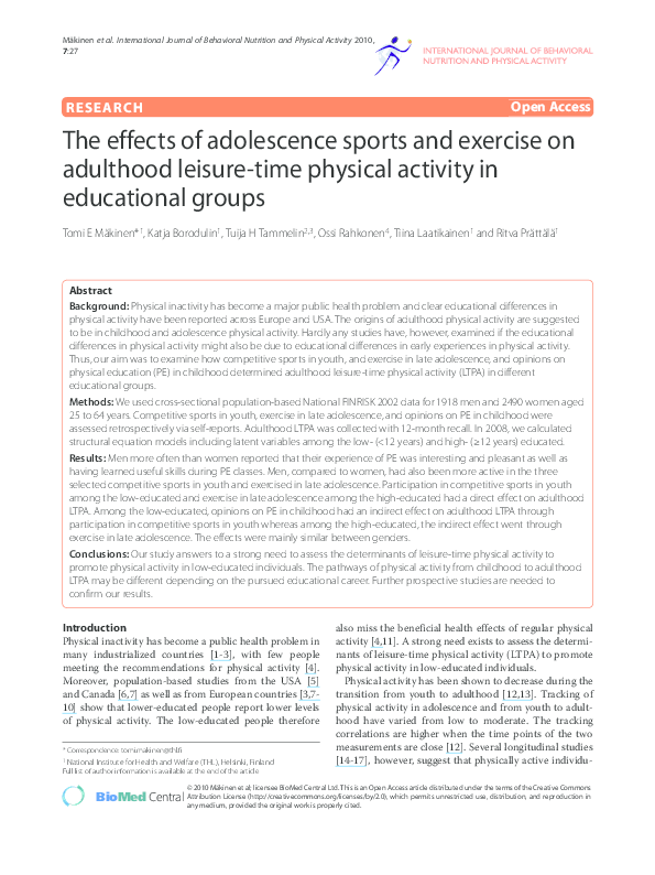 (PDF) The effects of adolescence sports and exercise on adulthood ...