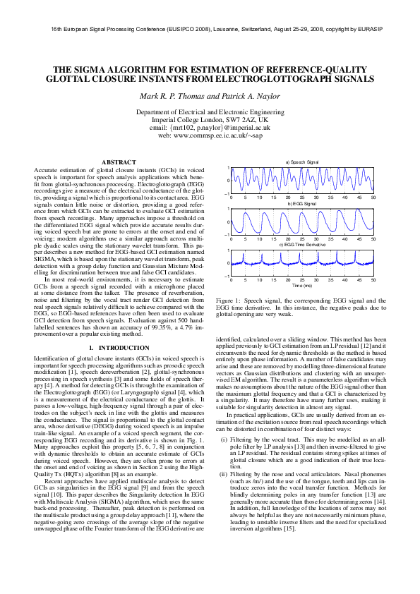 Pdf The Sigma Algorithm For Estimation Of Reference Quality Glottal Closure Instants From