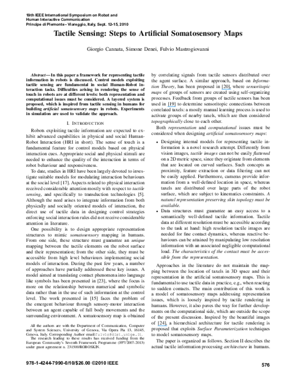 (PDF) Tactile sensing: Steps to artificial somatosensory maps