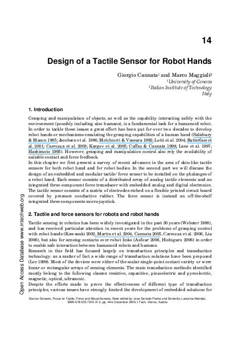 (PDF) Design of a Tactile Sensor for Robot Hands