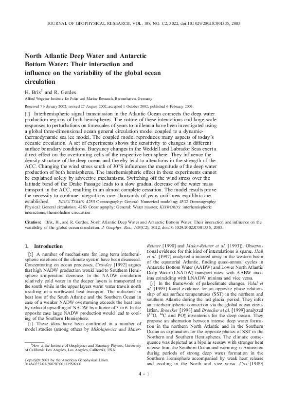 (PDF) North Atlantic Deep Water and Antarctic Bottom Water: Their ...
