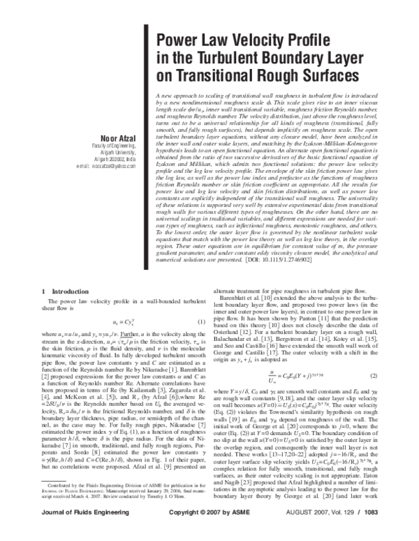 (PDF) Power Law Velocity Profile in the Turbulent Boundary Layer on ...