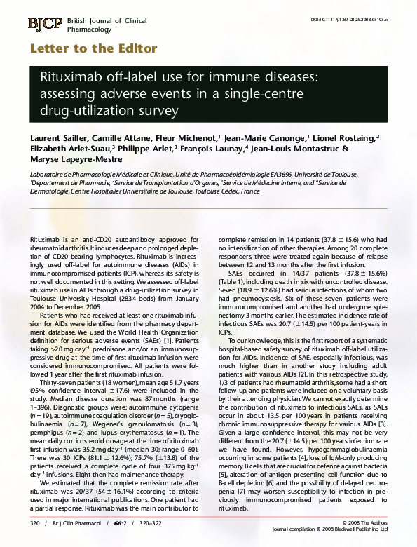 (PDF) Rituximab off-label use for immune diseases: assessing adverse ...