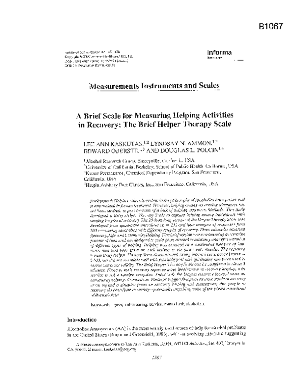 (PDF) A Brief Scale for Measuring Helping Activities in Recovery: The ...