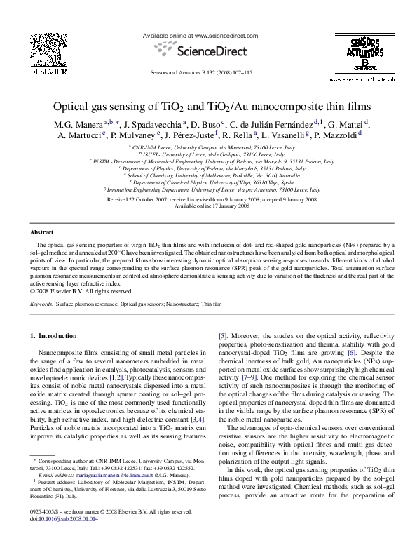 (PDF) Optical gas sensing of TiO2 and TiO2/Au nanocomposite thin films