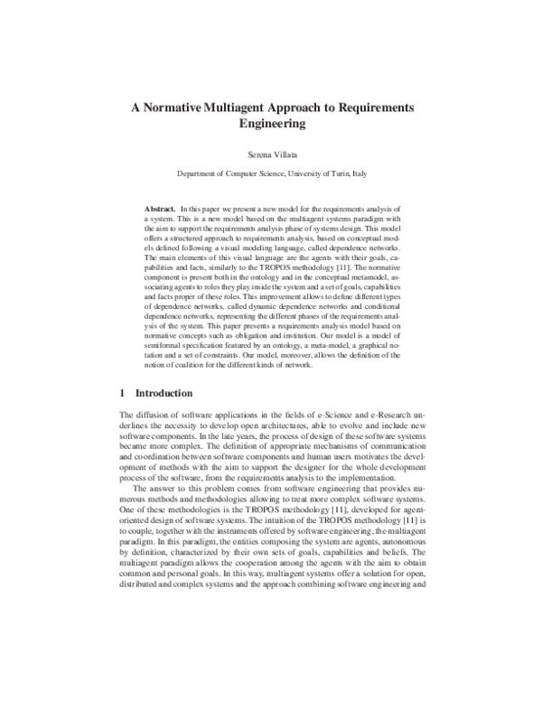 (PDF) A normative multiagent approach to requirements engineering
