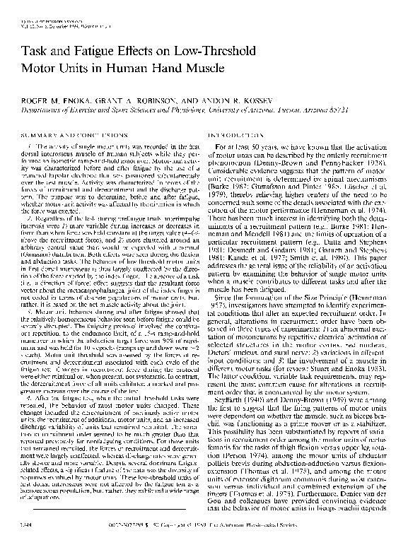 (PDF) Task and fatigue effects on low-threshold motor units in human ...
