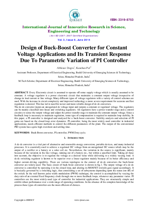 (PDF) Design of Buck-Boost Converter for Constant Voltage Applications ...
