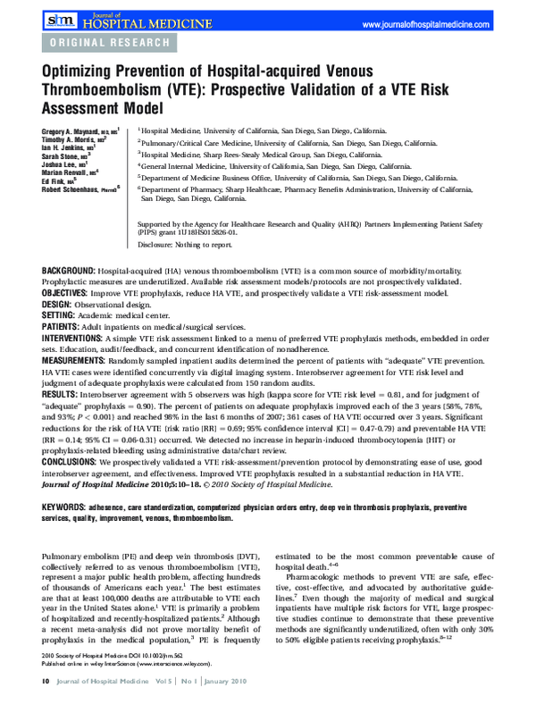 (PDF) Optimizing prevention of hospital-acquired (HA) venous ...