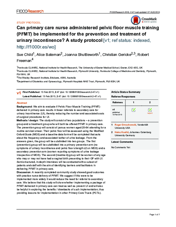 (PDF) Can primary care nurse administered pelvic floor muscle training ...