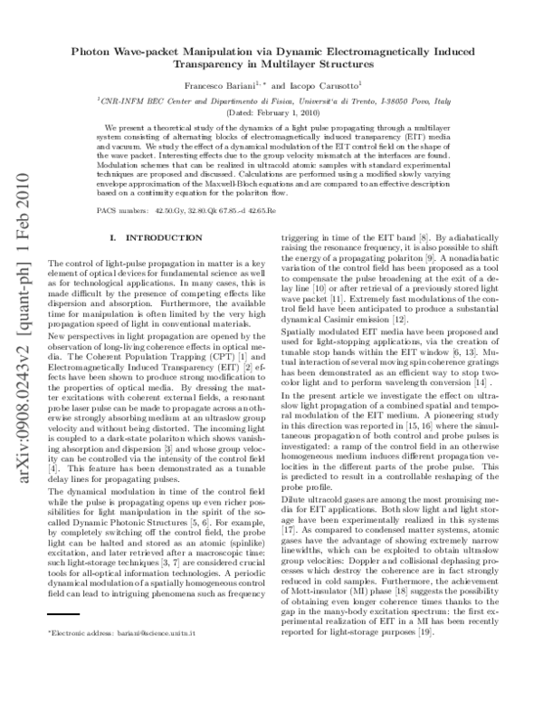 Pdf Photon Wave Packet Manipulation Via Dynamic Electromagnetically