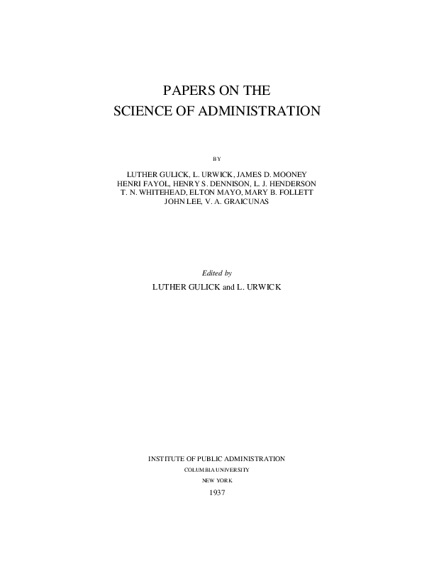 (PDF) Papers on the Science of Administration