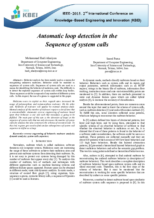 (PDF) Automatic loop detection in the Sequence of system calls