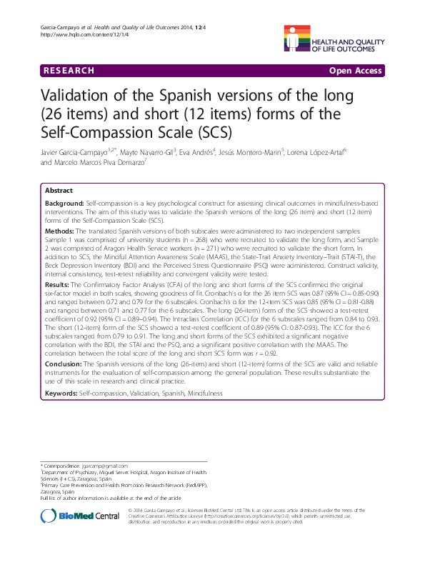(PDF) Validation of the Spanish versions of the long (26 items) and ...